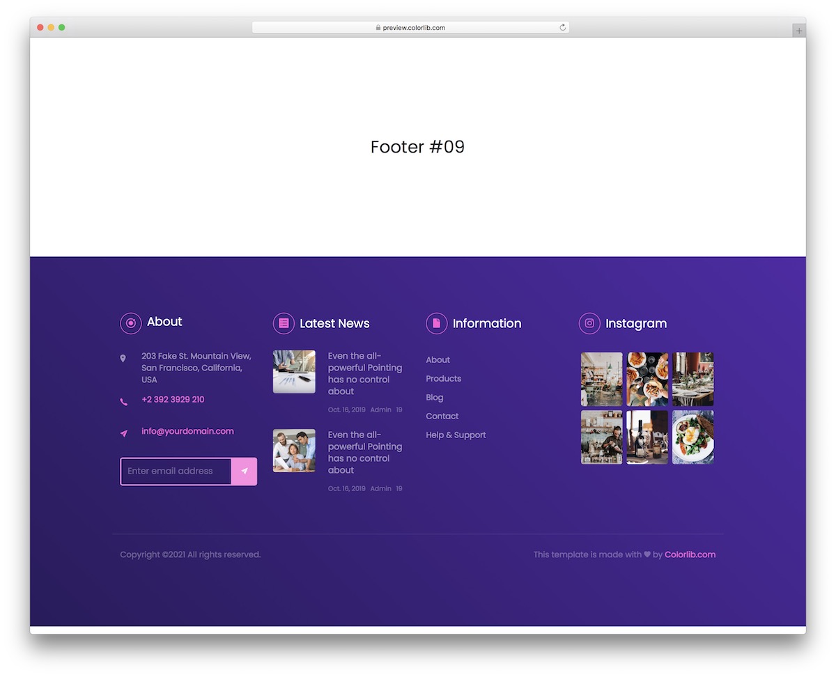 Bootstrap Footer V19 - Free Purple Footer Template 2025 - Colorlib