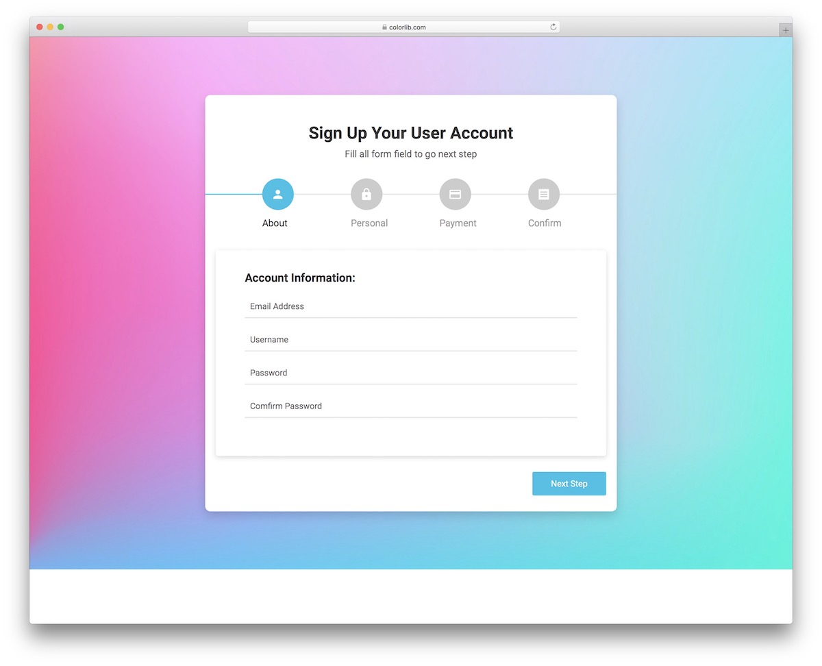 Colorlib Wizard 23 - Free User Account Sign-Up Template 2025 - Colorlib