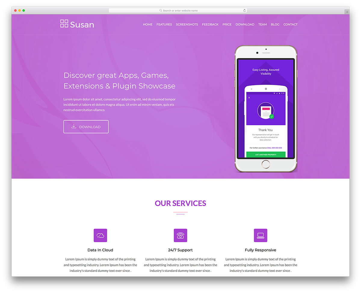 Susan - Free iOS & Android App Landing Website Template - Colorlib
