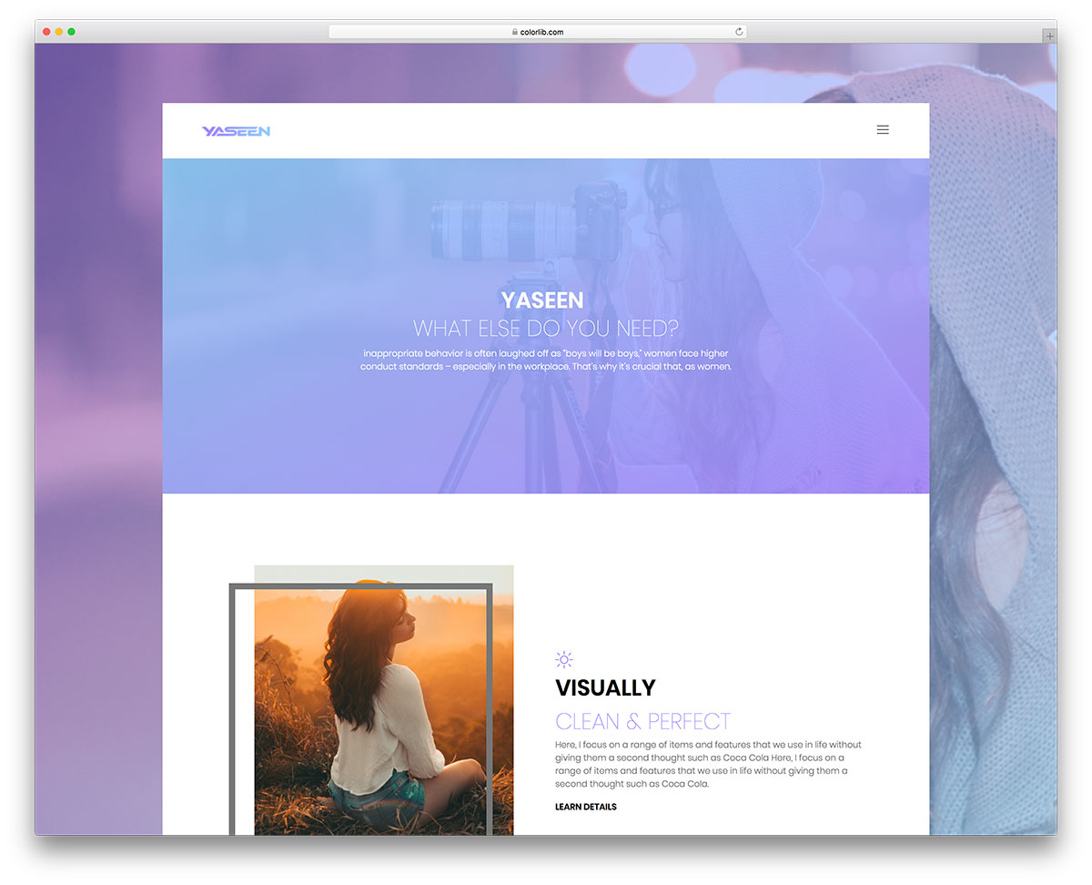 Yaseen - Free Photography Landing Page Website Template - Colorlib