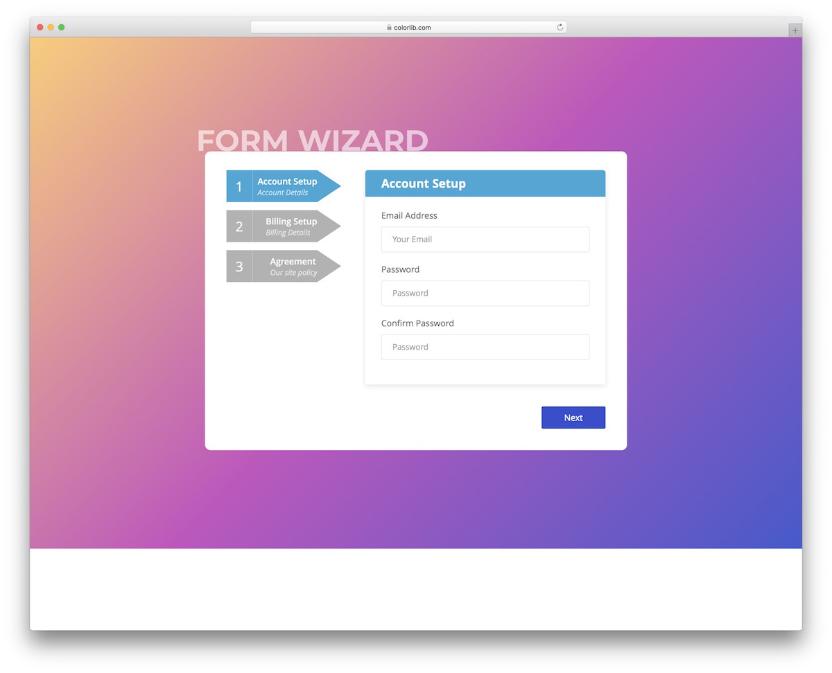 Colorlib Wizard 1 - Free Registration Template 2022 - Colorlib
