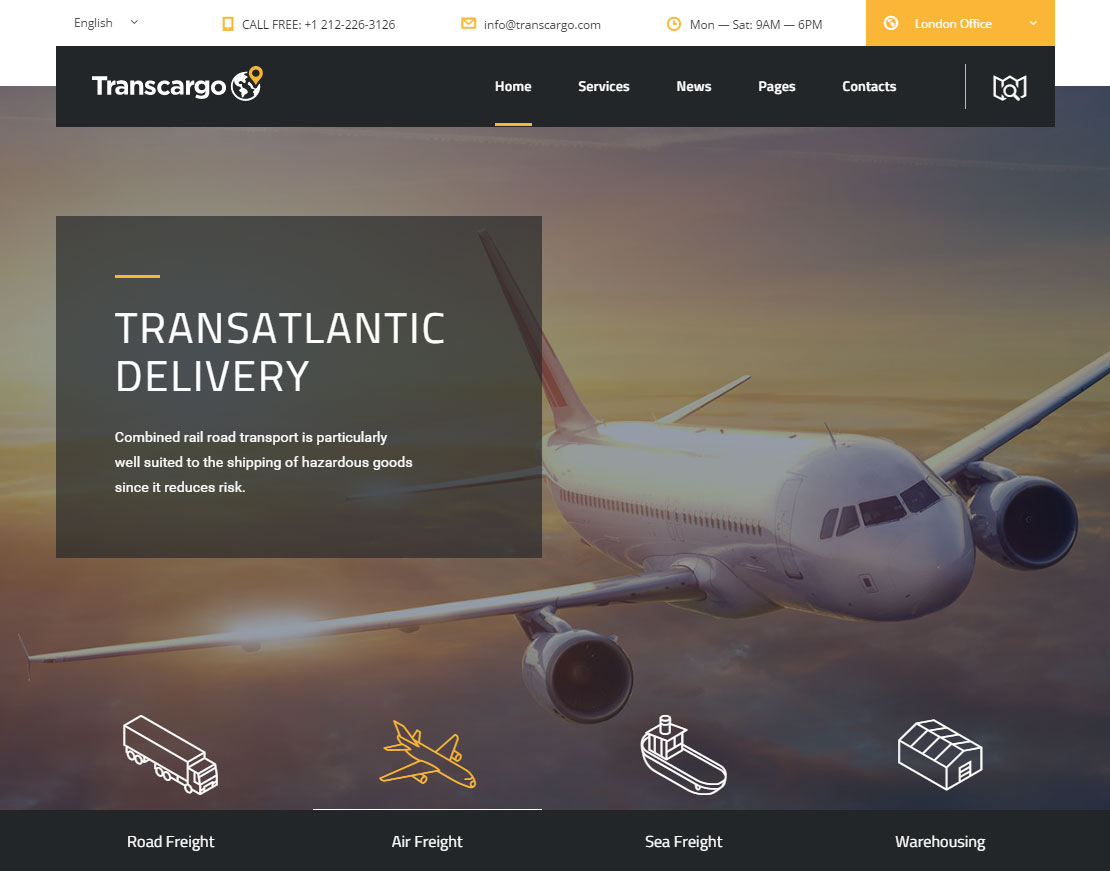 Transcargo Review: A Logistics WordPress Theme