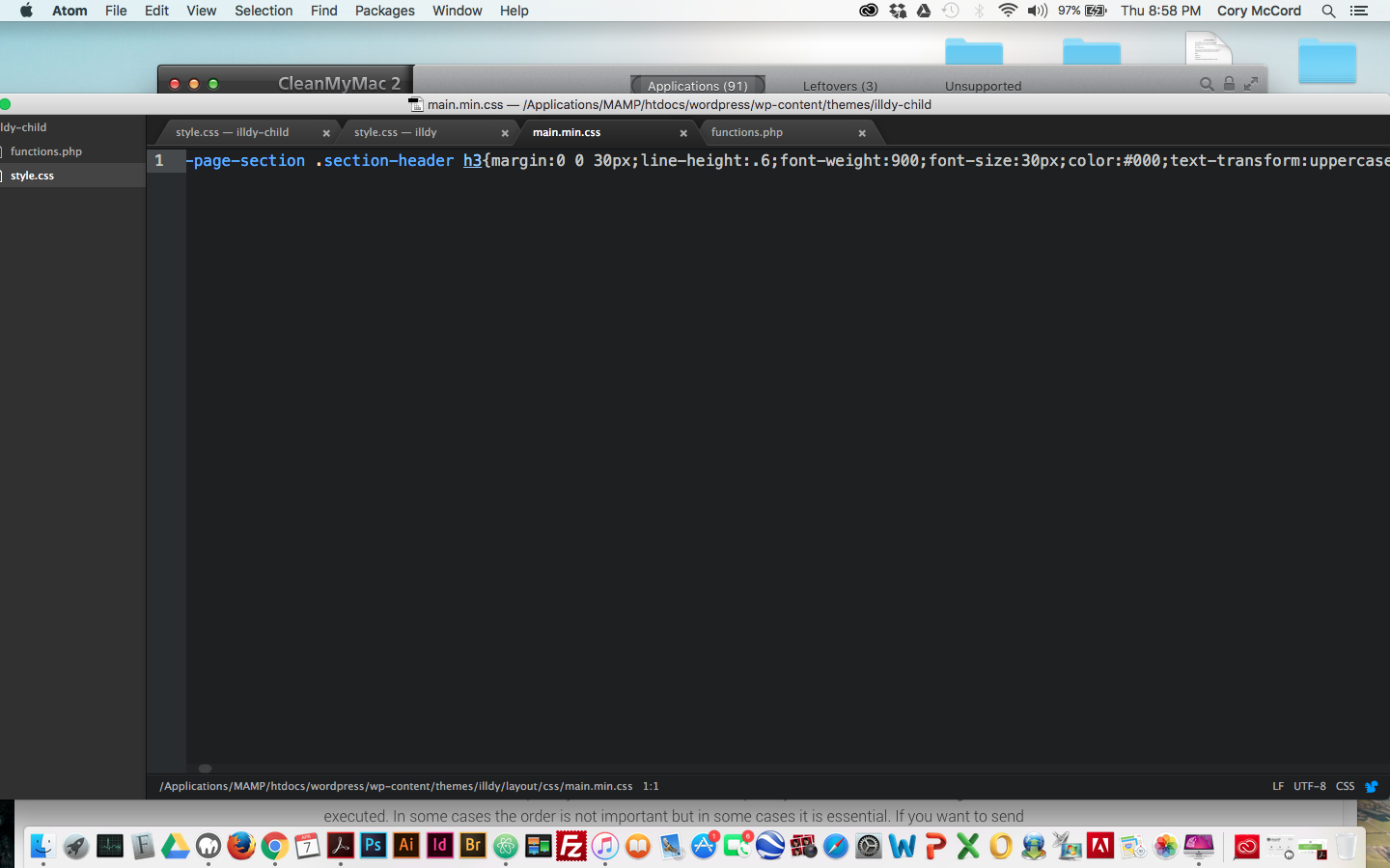 Why is css.main.min file showing up in one LONG line of code? - Colorlib