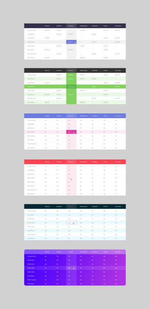 Table With Vertical & Horizontal Highlight - Free HTML/CSS Table ...