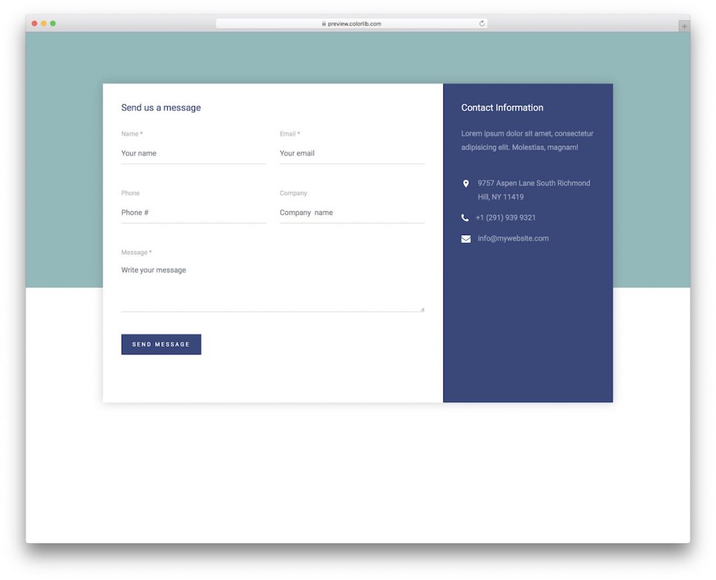 Contact Form V17 - Free Contact Form w/ Company Details 2026 - Colorlib
