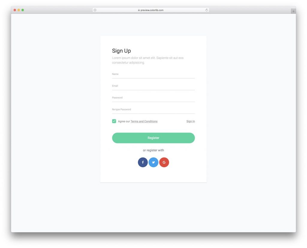 Signup Form V09 - Free Minimal Registration Template 2021 - Colorlib